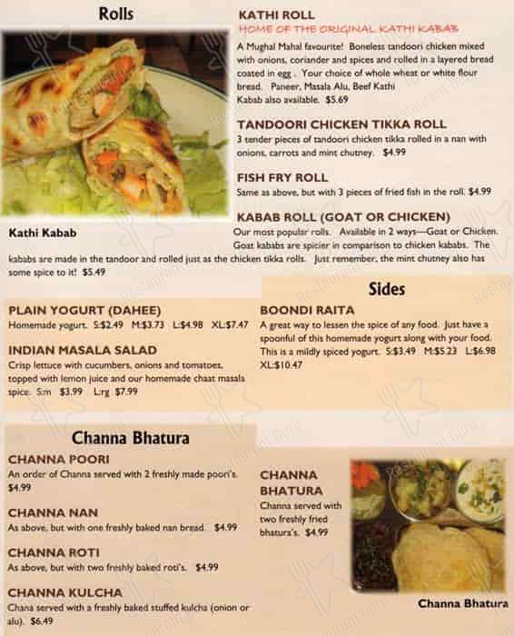 Menu at Mughal Mahal Restaurant, Brampton, McLaughlin Rd