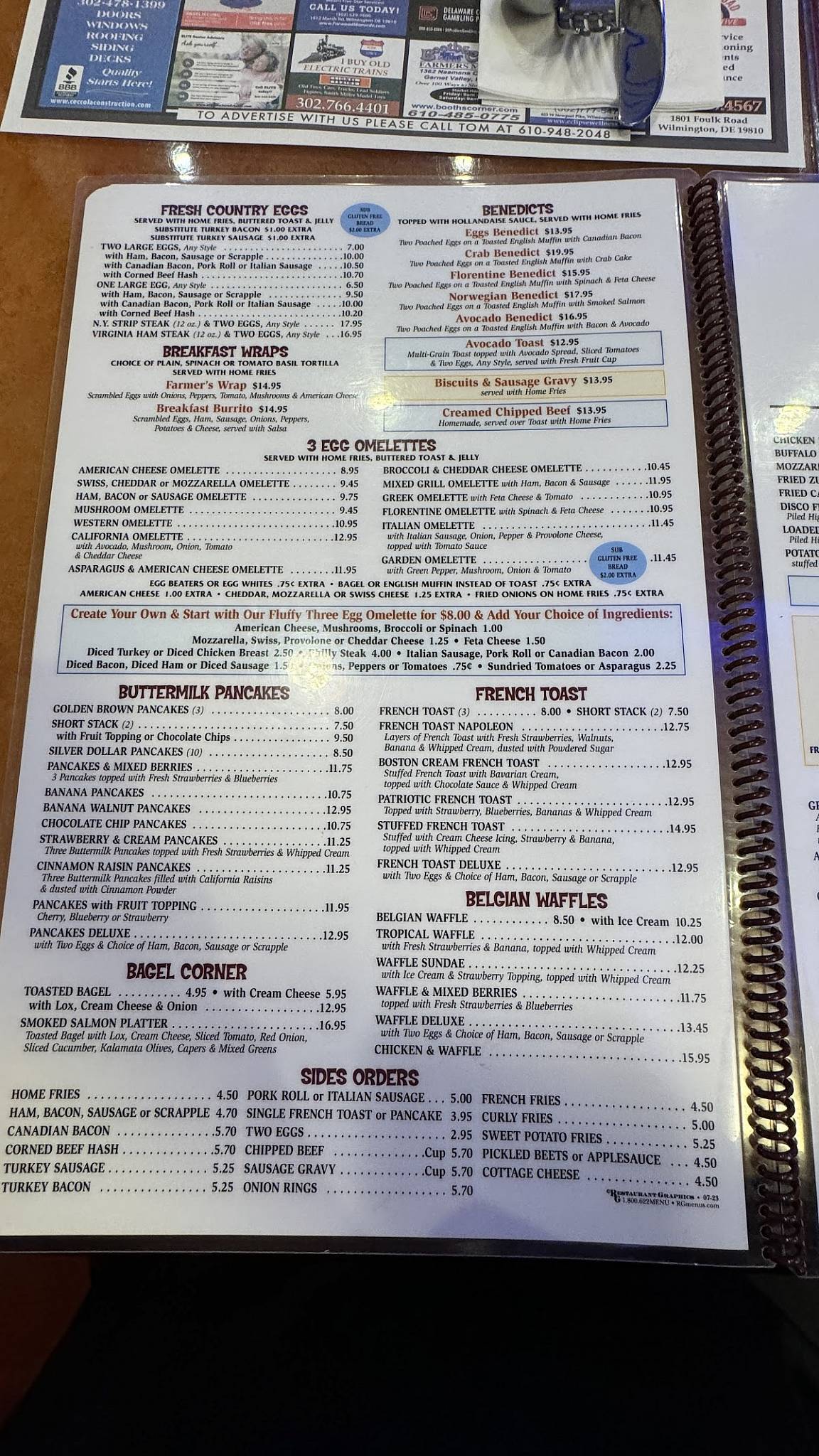 Menu at Brandywine Diner restaurant, Wilmington