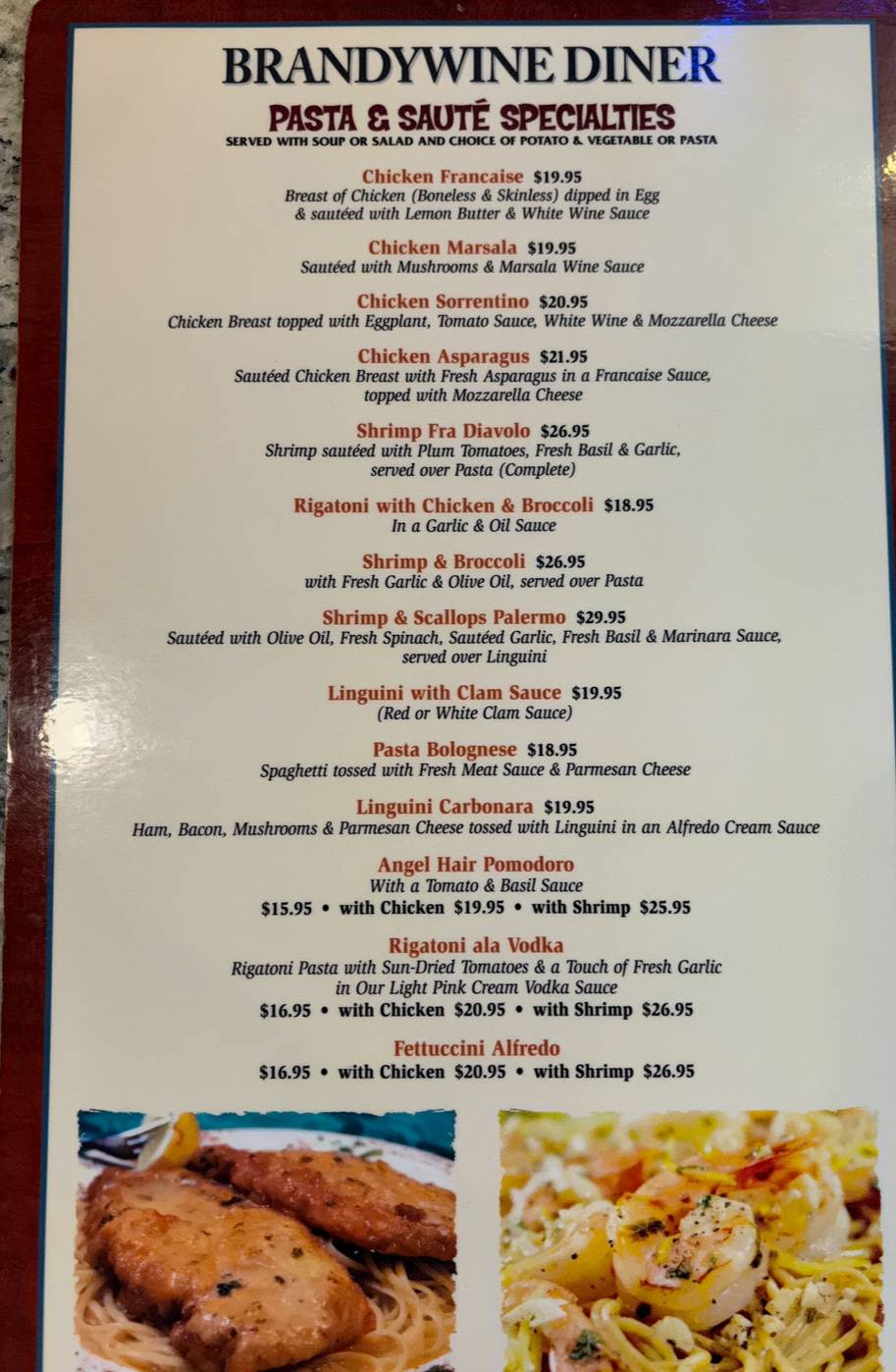 Menu at Brandywine Diner restaurant, Wilmington