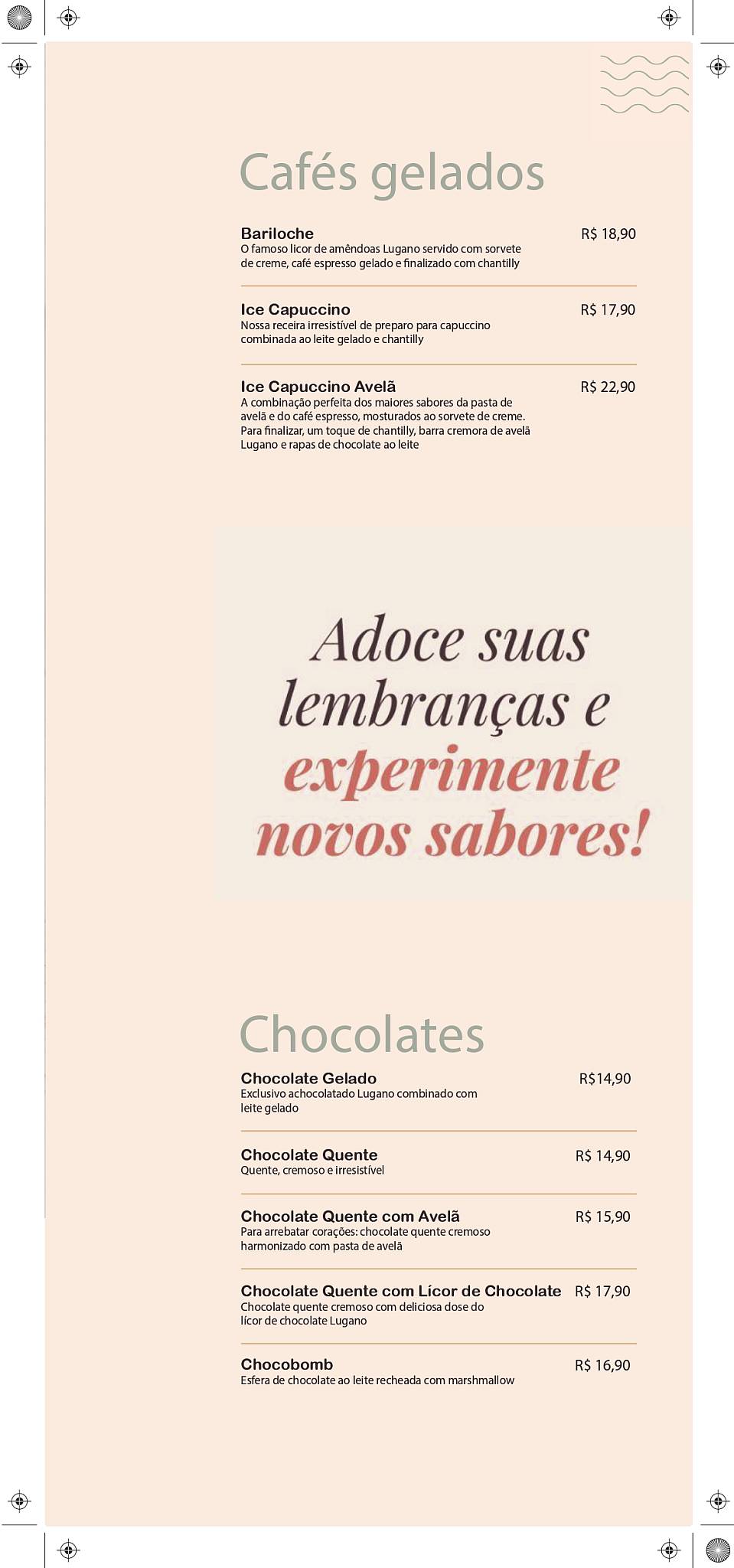 Menu at Lugano Cafeteria e Chocolataria, Brasília