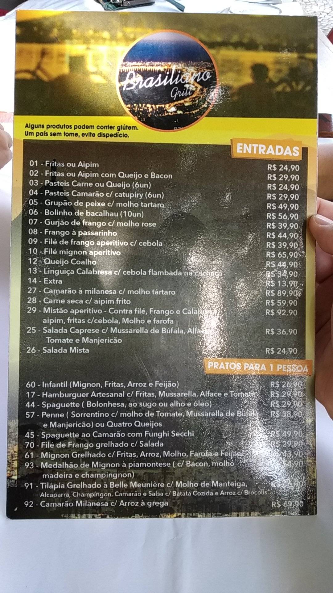 Carta del restaurante Brasiliano Grill, Rio del Janeiro, Av. Borges del ...