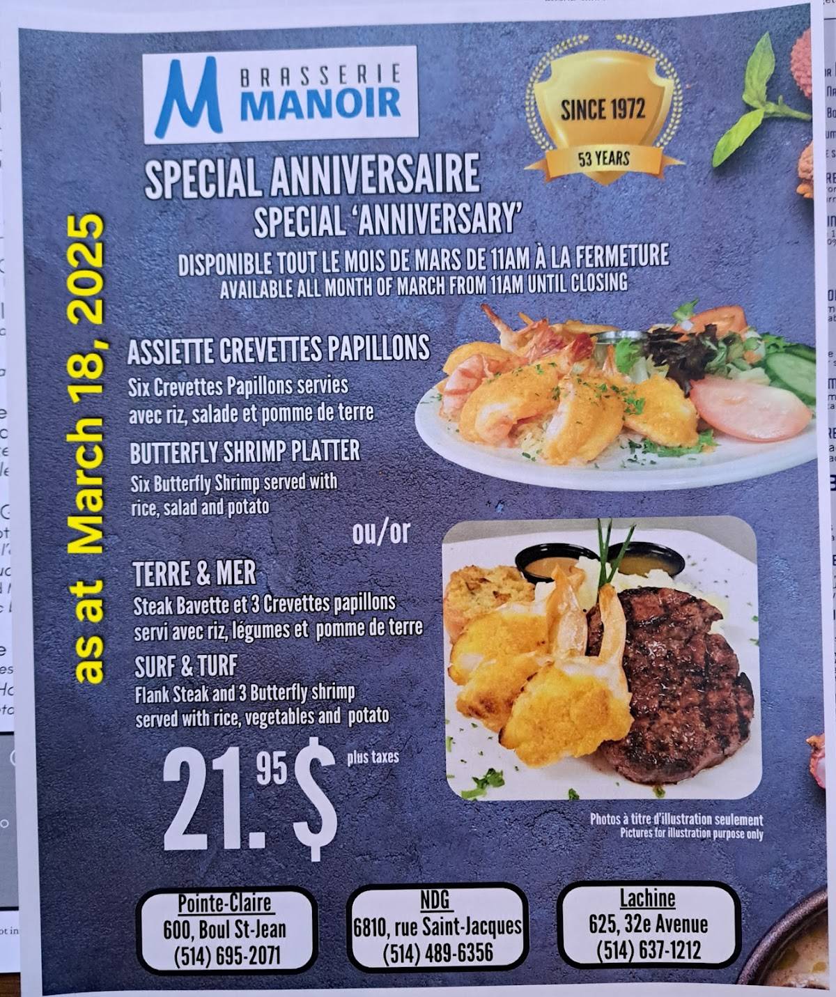 Menu at Brasserie Le Manoir Pointe-Claire pub & bar, Pointe-Claire, 600 ...