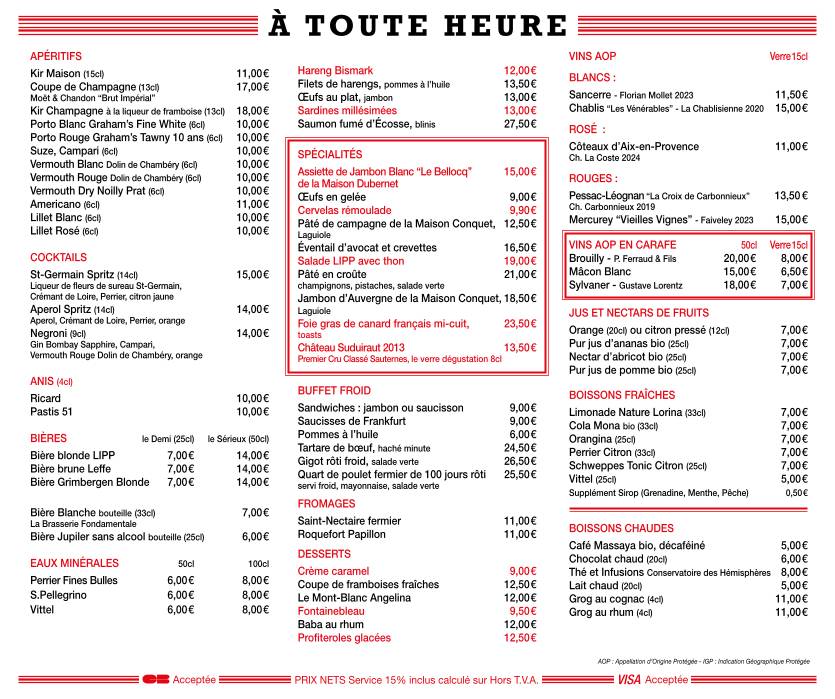 Menu au Brasserie Lipp restaurant, Paris, 151 Bd Saint-Germain