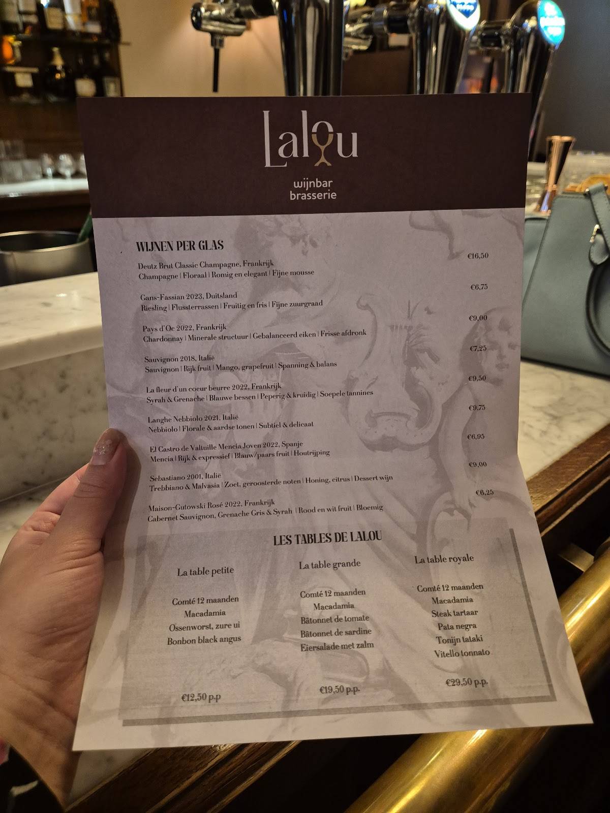 Menu at Brasserie & Wijnbar Lalou, Delft