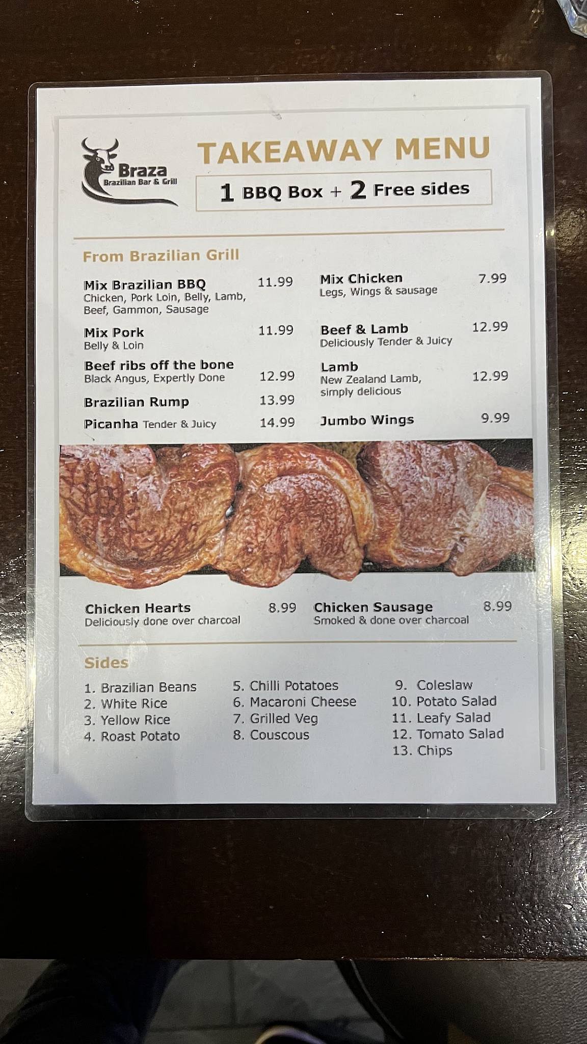 Menu at Braza Churrascaria Rodizio steakhouse, Romford
