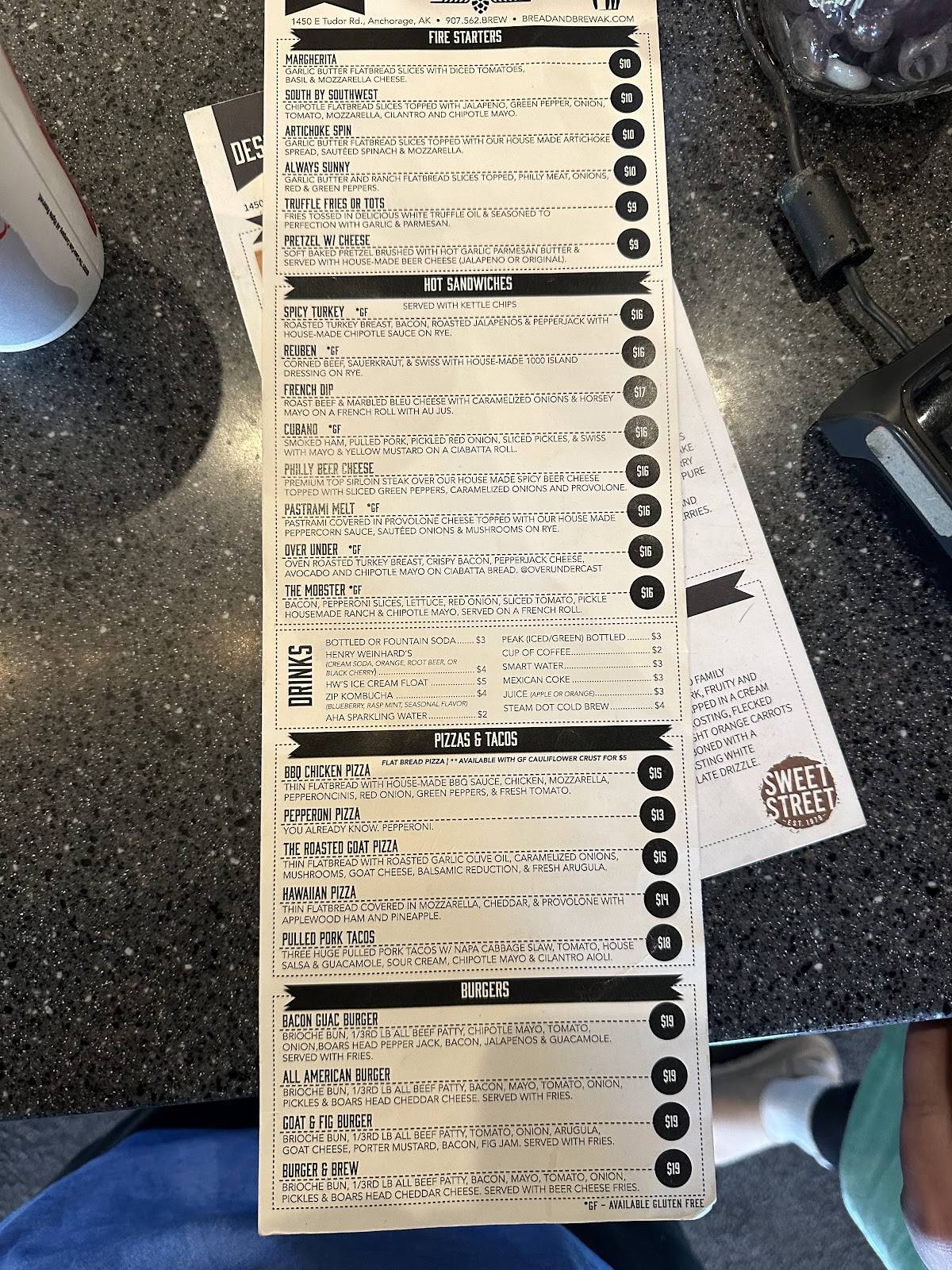 Menu at Bread and Brew pub & bar, Anchorage