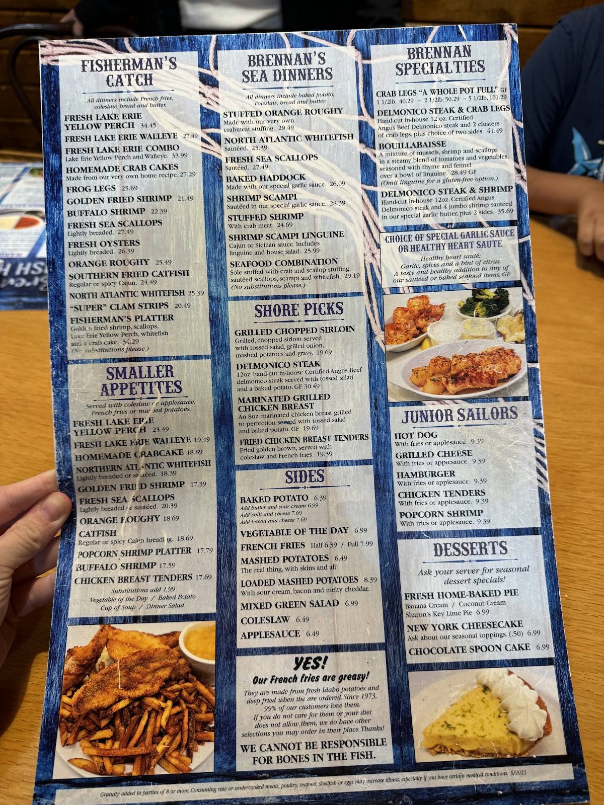 Menu at Brennan's Fish House restaurant, Grand River, 102 River St