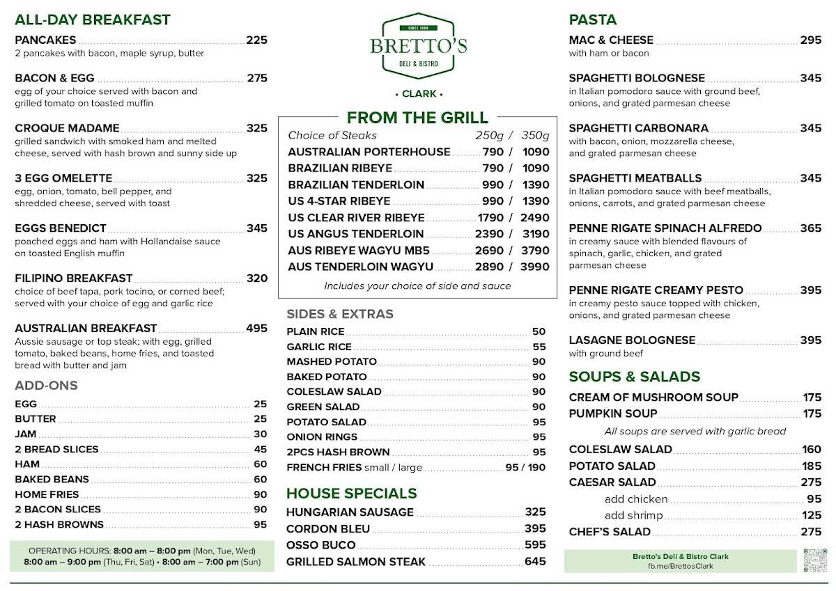 Menu at Bretto's Deli & Bistro - Clark Branch restaurant, Mabalacat ...