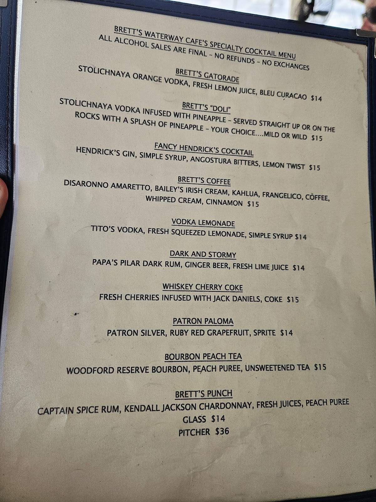 Menu at Brett's Waterway Cafe, Fernandina Beach