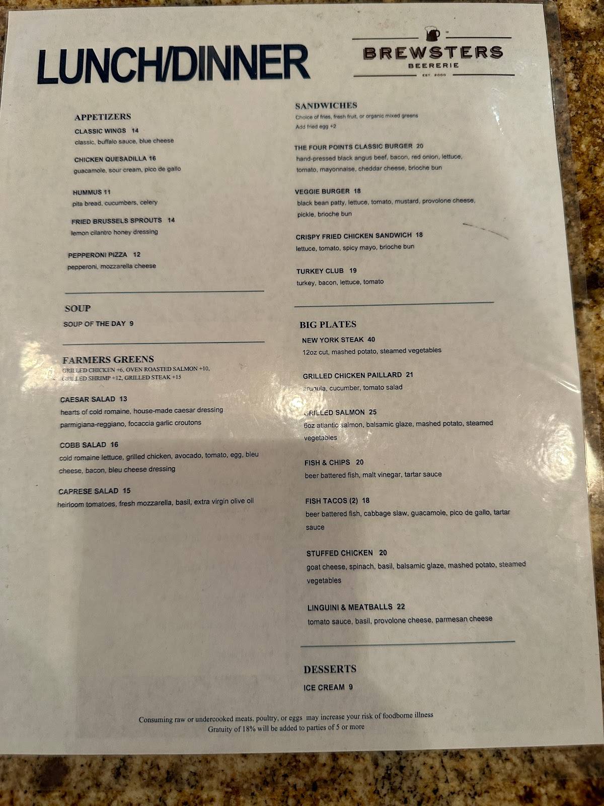 Menu at Brewster's Bar & Grill, Los Angeles