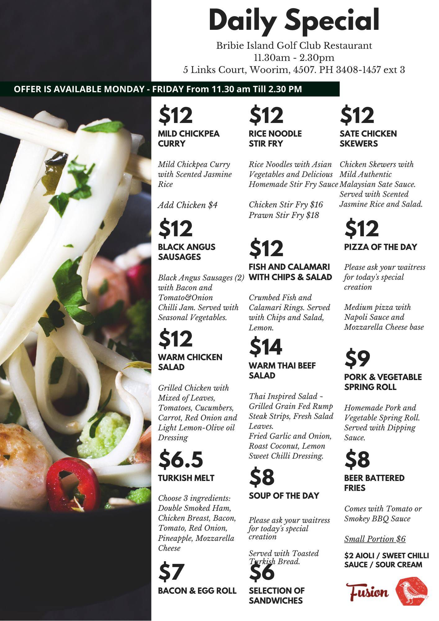 Menu at Bribie lsland Golf Club, Woorim