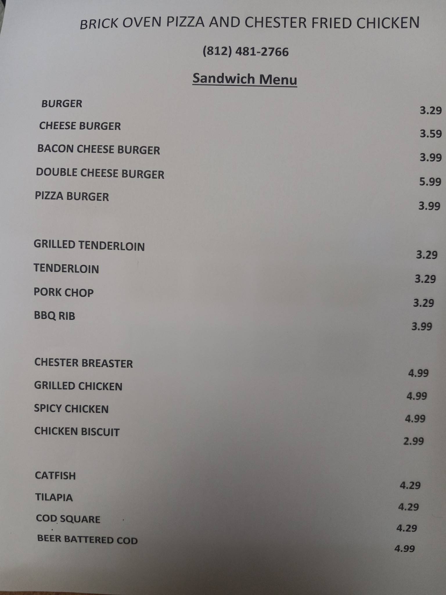 Menu at Brick Oven Pizza pizzeria, Jasper, Third Ave