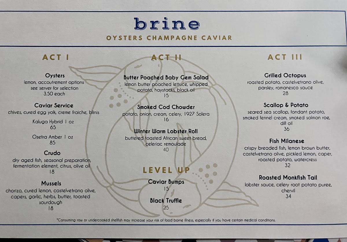 Menu at Brine restaurant, Jacksonville