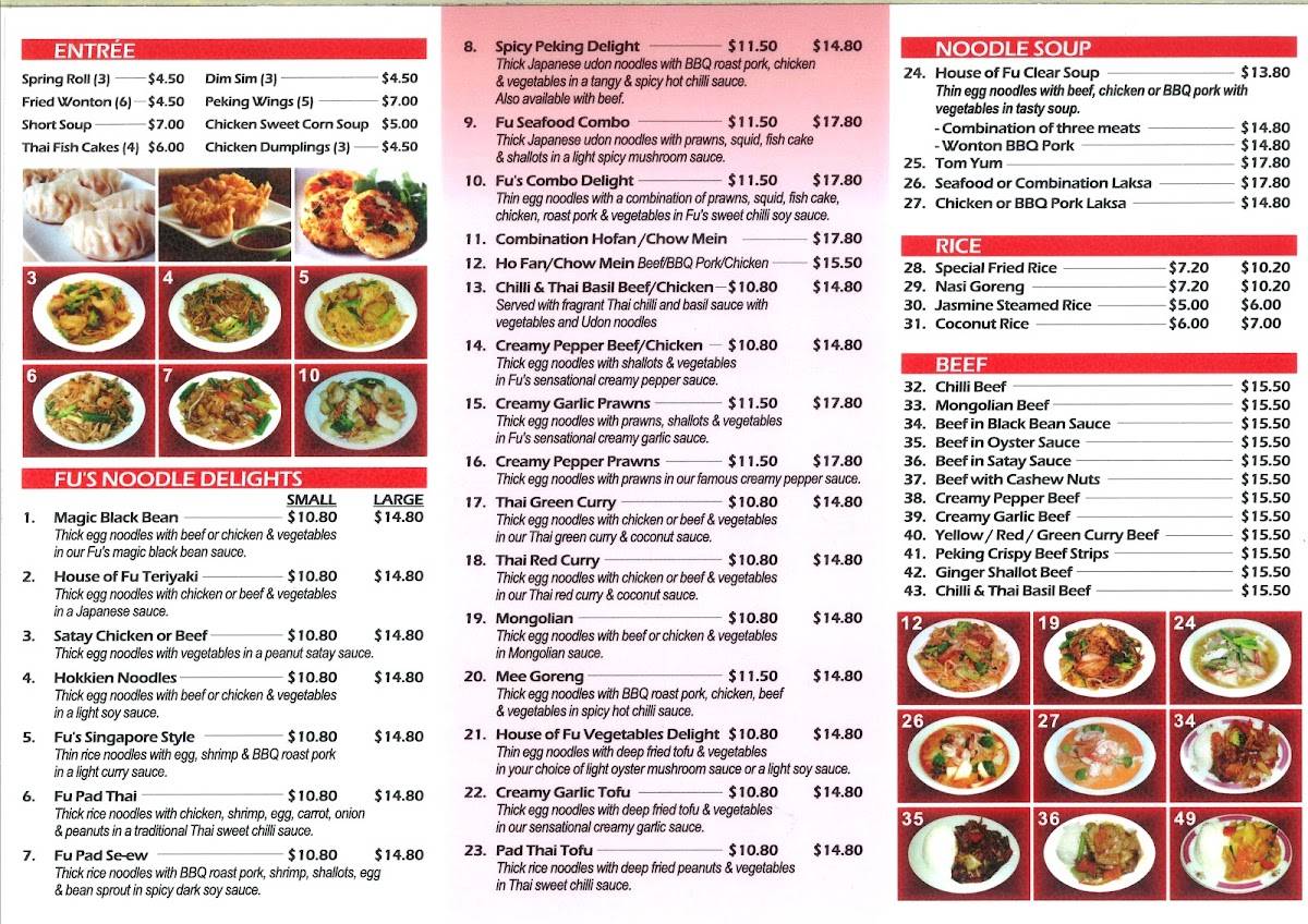 Menu at House of Fu fast food, Clayfield