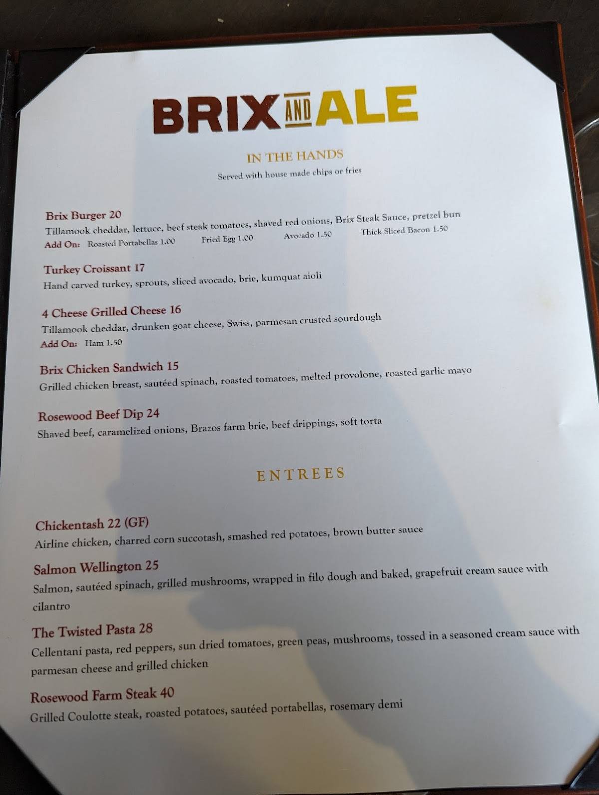 Menu at Brix And Ale pub & bar, Georgetown