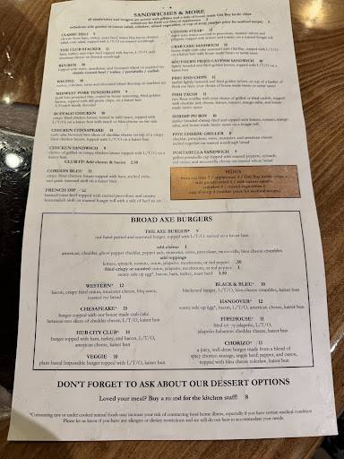 Menu at Broad Axe pub & bar, Hagerstown