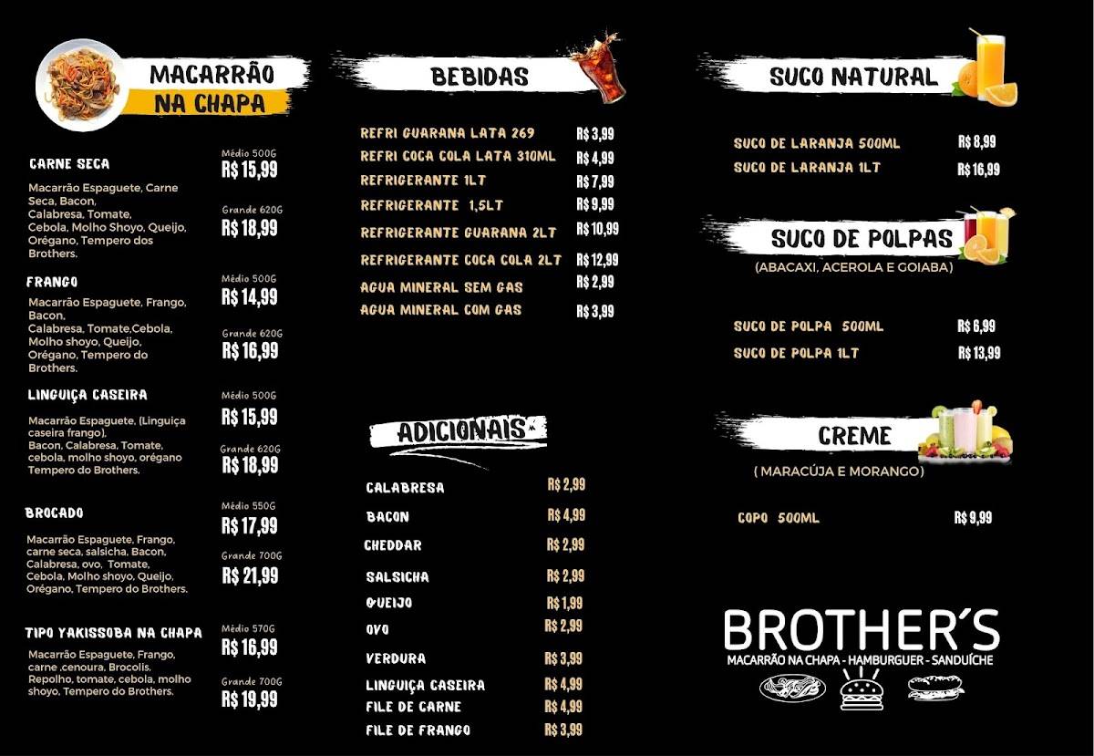 Menu em Brothers lanches Posse restaurante, Brasil, Rua Moacir A Araújo