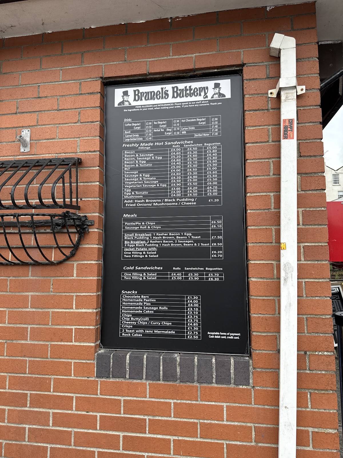 Menu at Brunel's Buttery fast food, Bristol