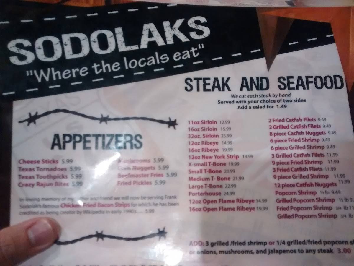 Menu at Sodolaks Beefmasters Restaurant, Bryan