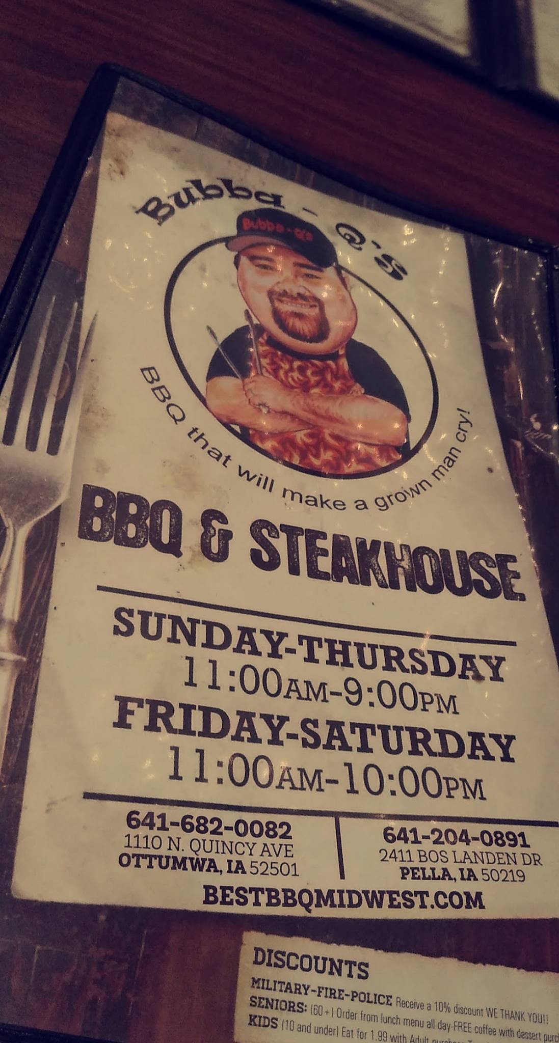 Menu at Bubba-Q's BBQ, Ottumwa, N Quincy Ave