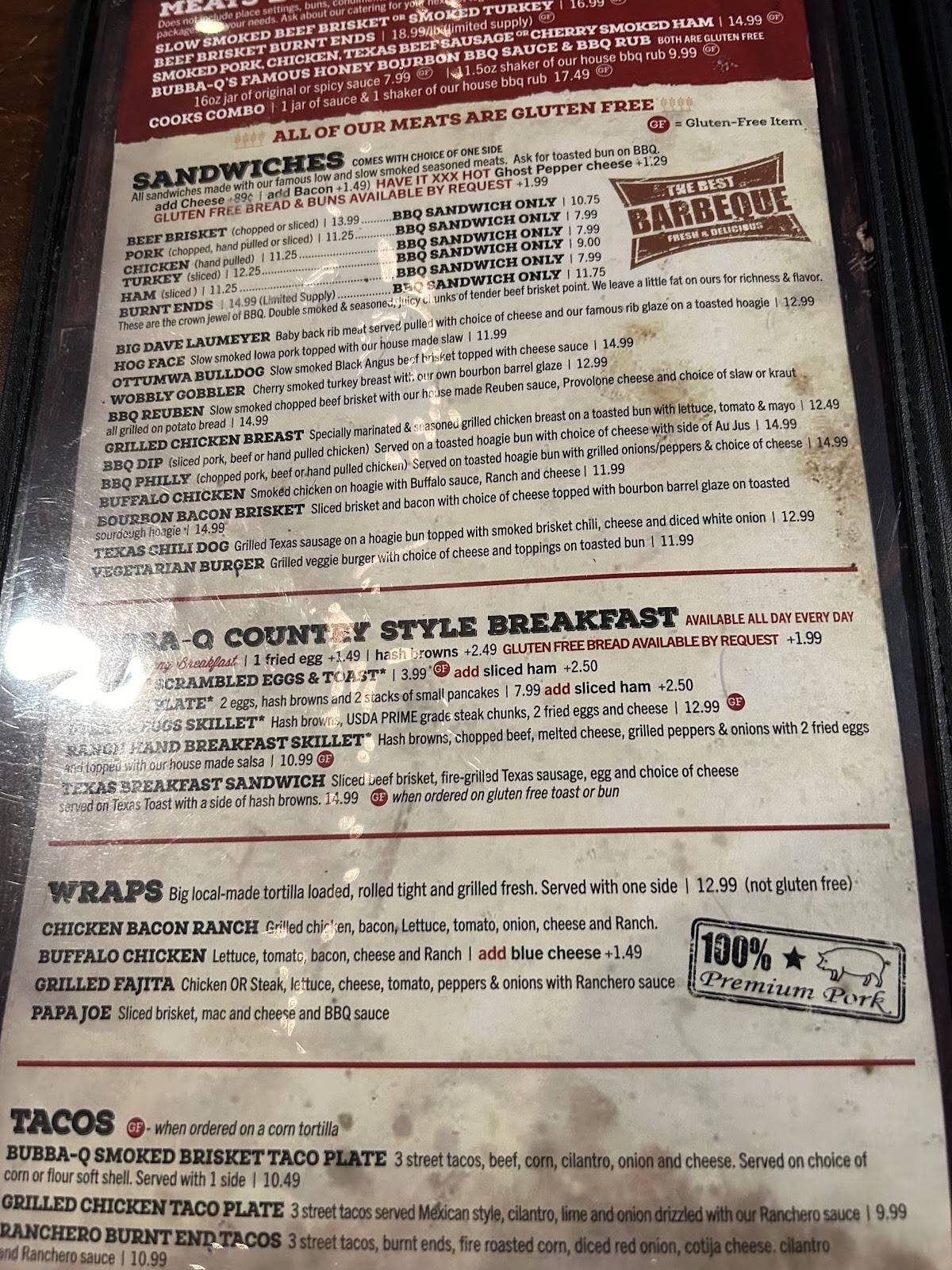 Menu at Bubba-Q's BBQ, Ottumwa, N Quincy Ave