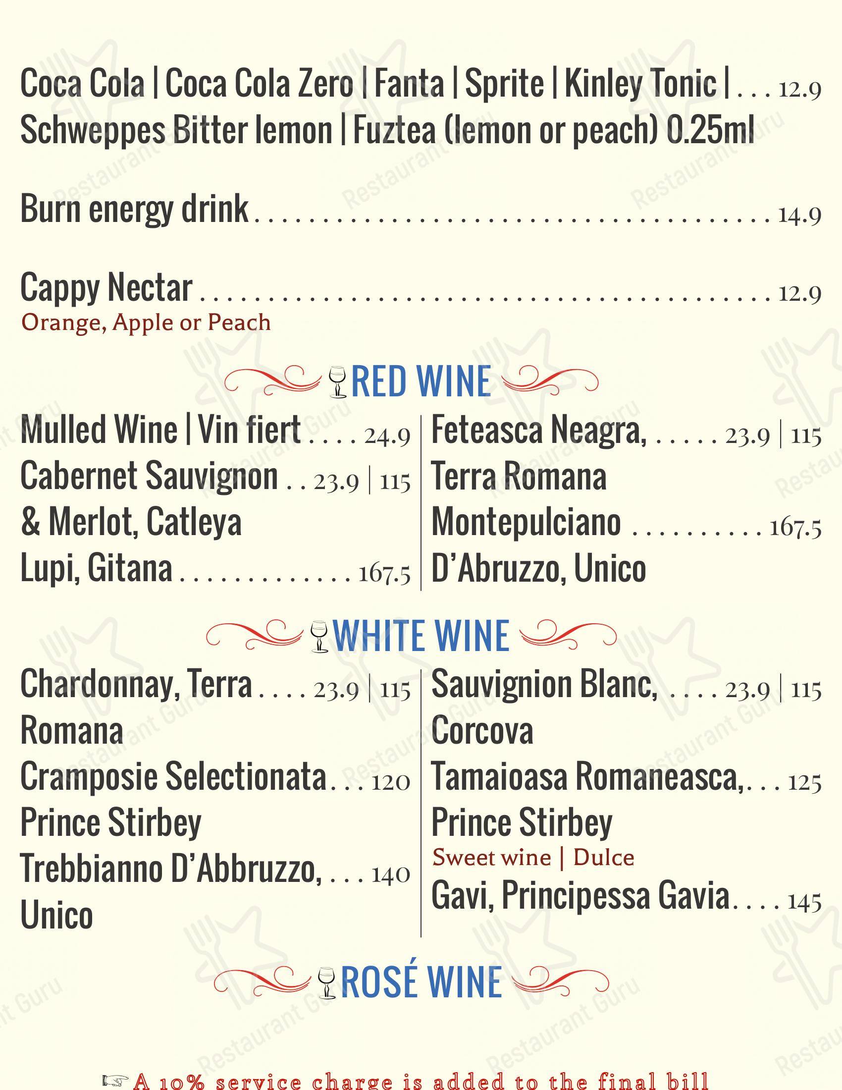 Menu at Grand Café Van Gogh, Bucharest