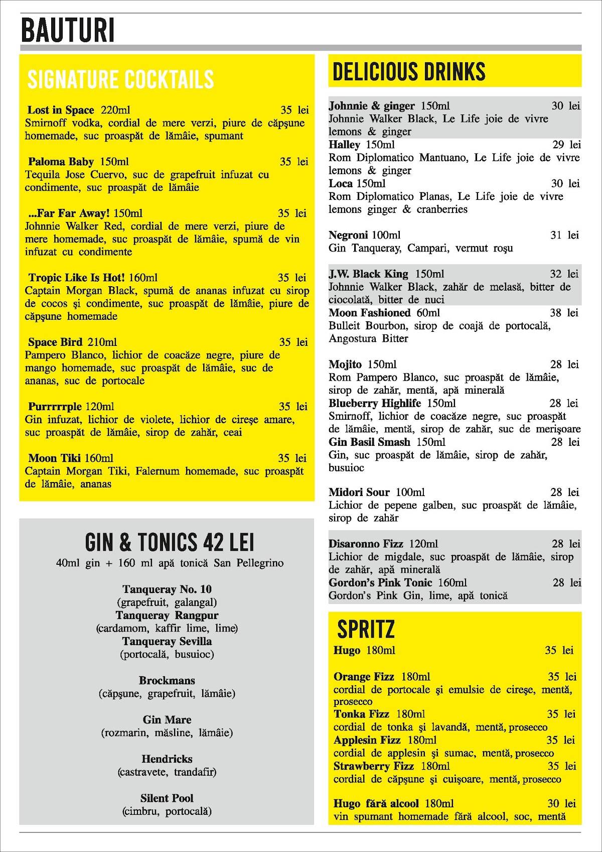 Menu at Linea / Closer To The Moon, Bucharest