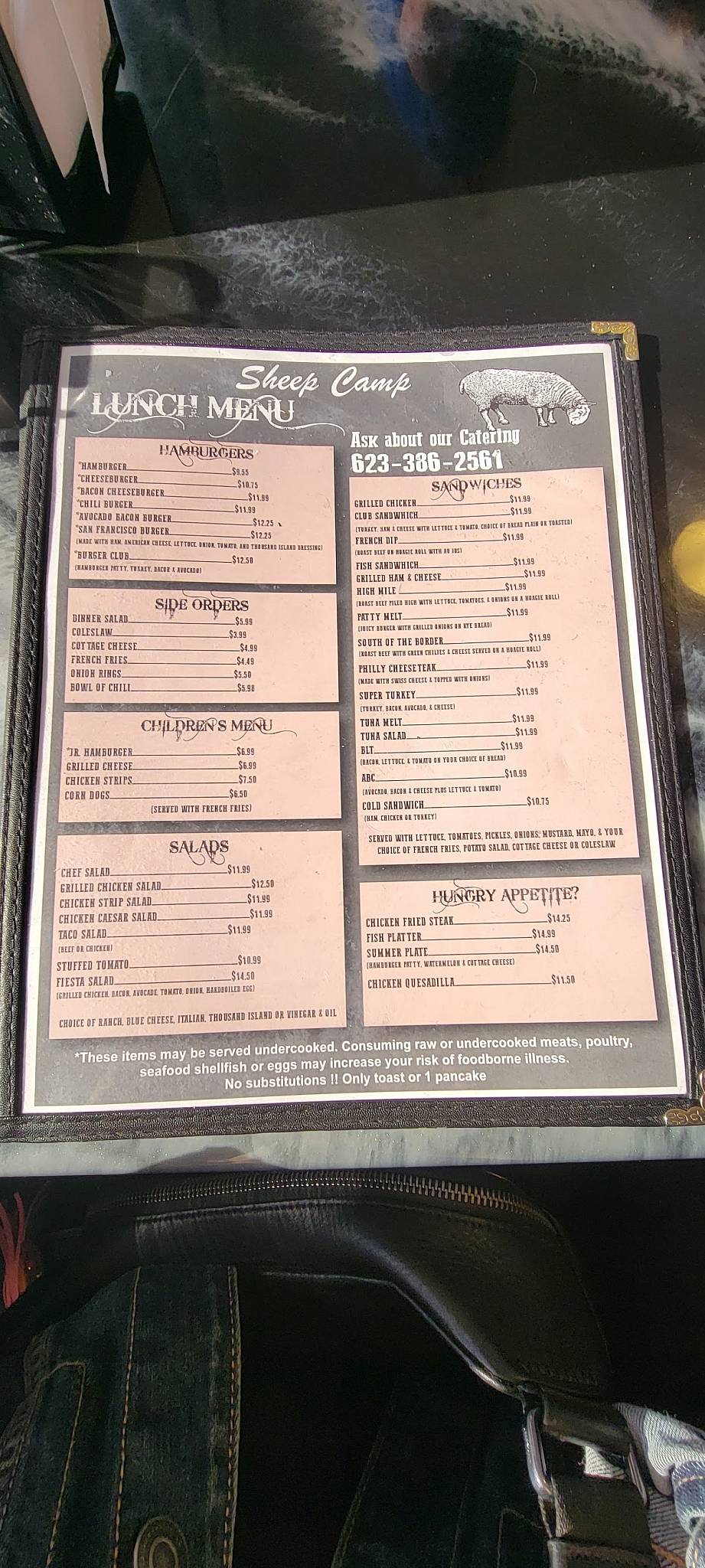 Menu at The Sheep Camp restaurant, Buckeye