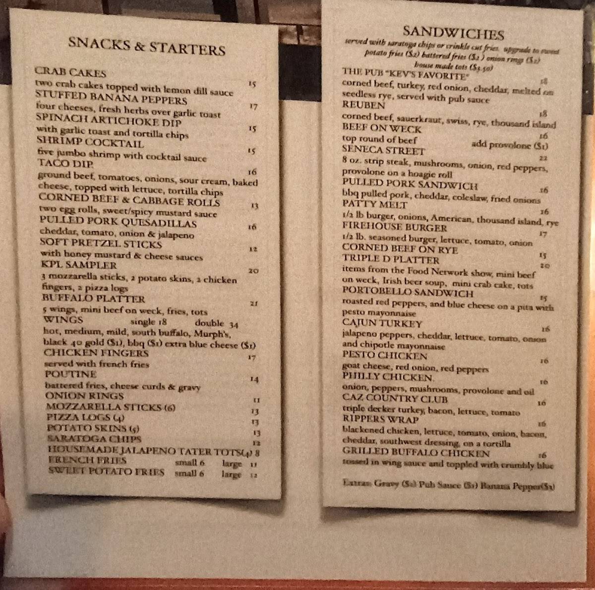 Menu at The Blackthorn Restaurant & Pub, Buffalo