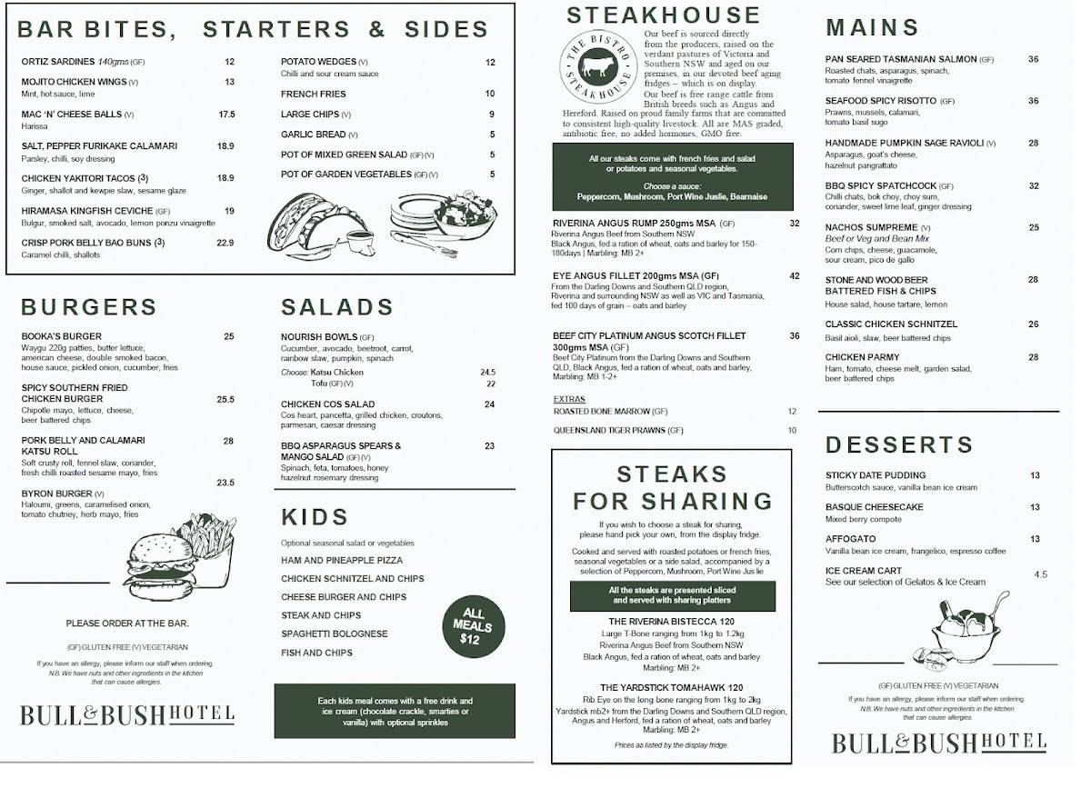 Menu at Bull and Bush Hotel Baulkham Hills restaurant, Baulkham Hills
