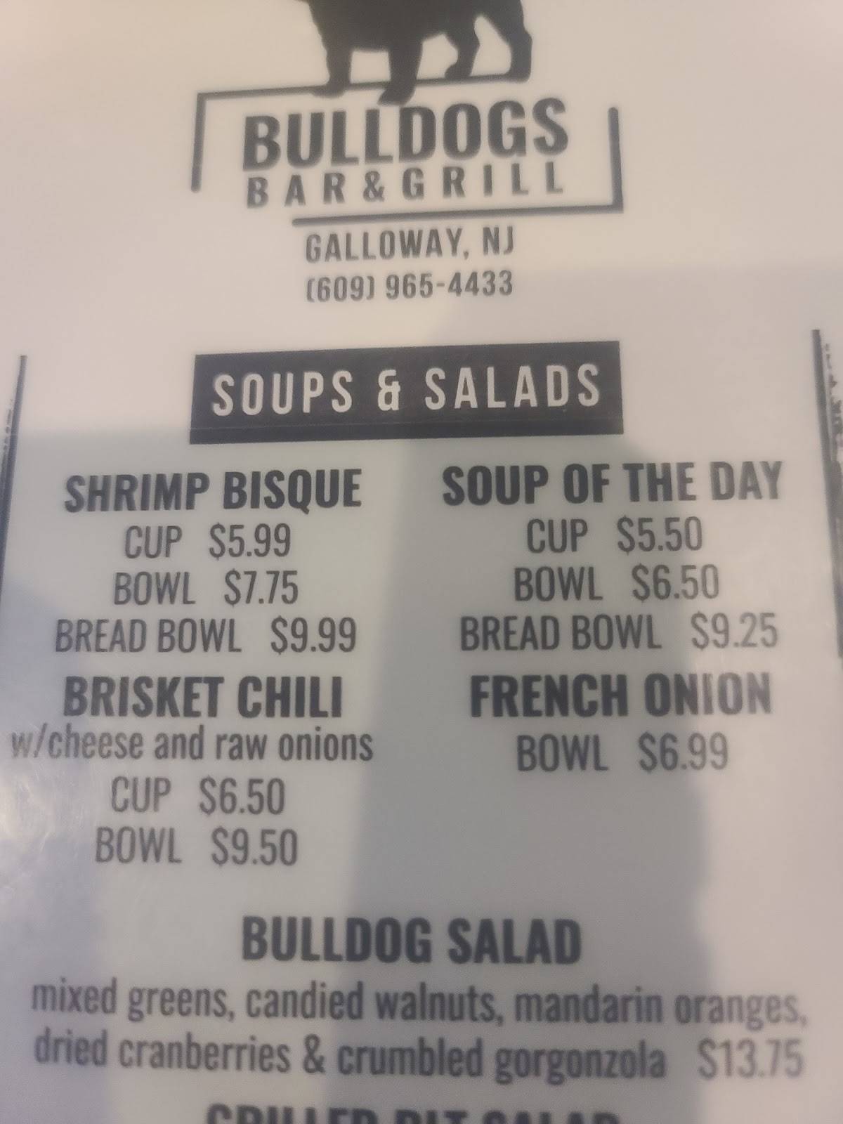 Menu at Bulldogs Bar & Grill, Egg Harbor City, 743 W White Horse Pike