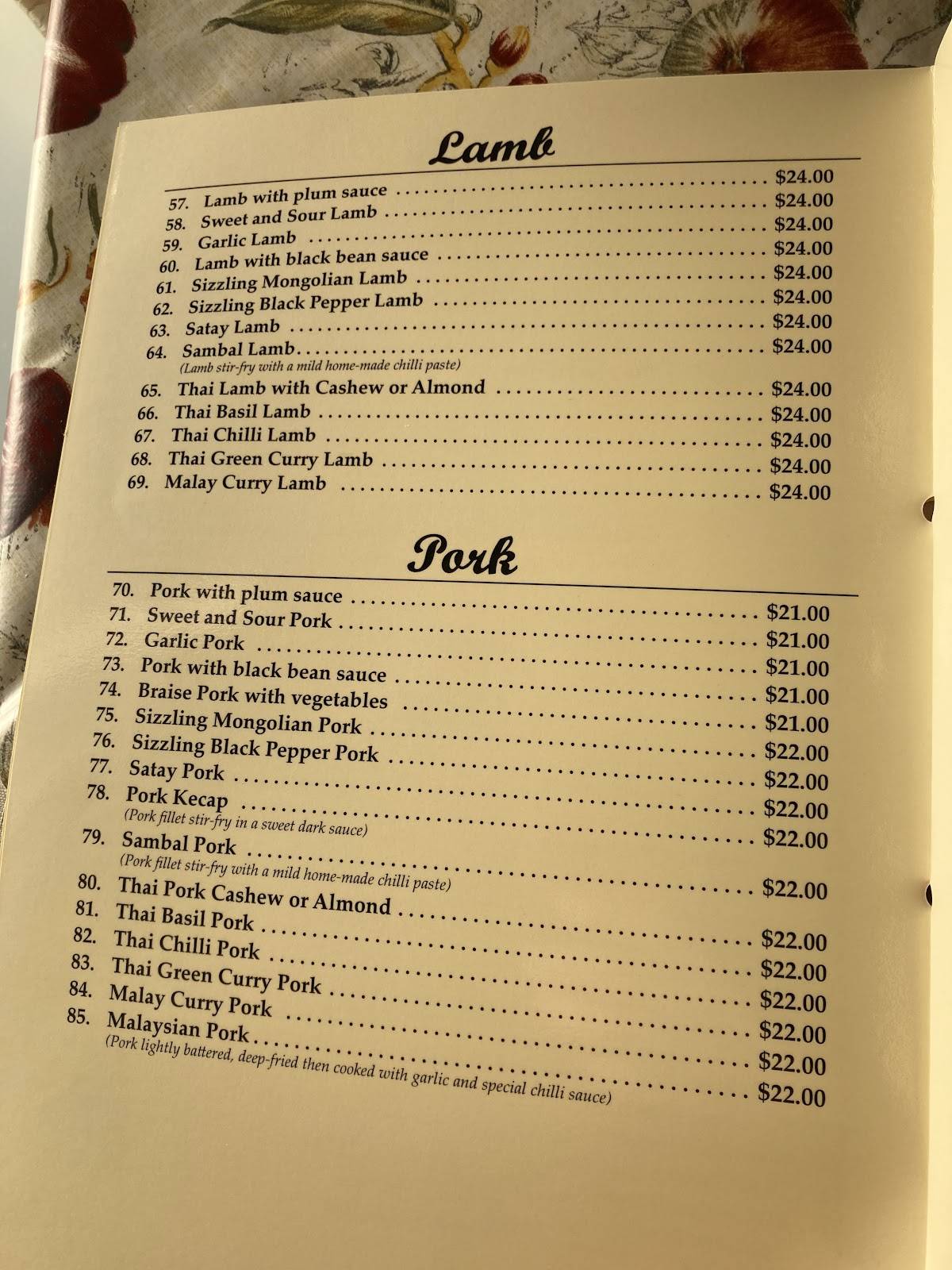 Menu at Bunga Raya Chinese Restaurant, Alstonville, 82 Main St