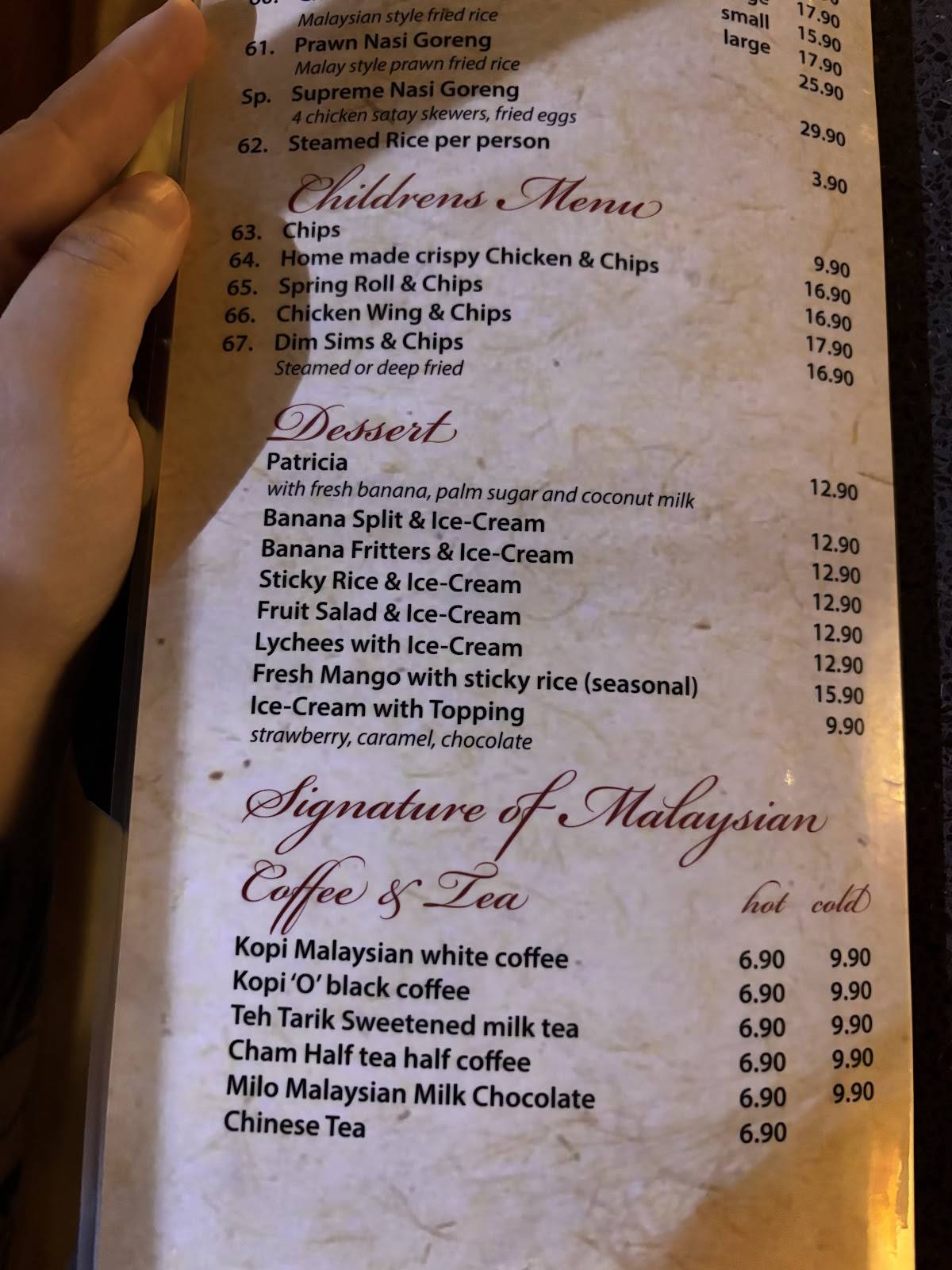 Menu at BungaRaya Satay House Malaysian Restaurant, Merimbula