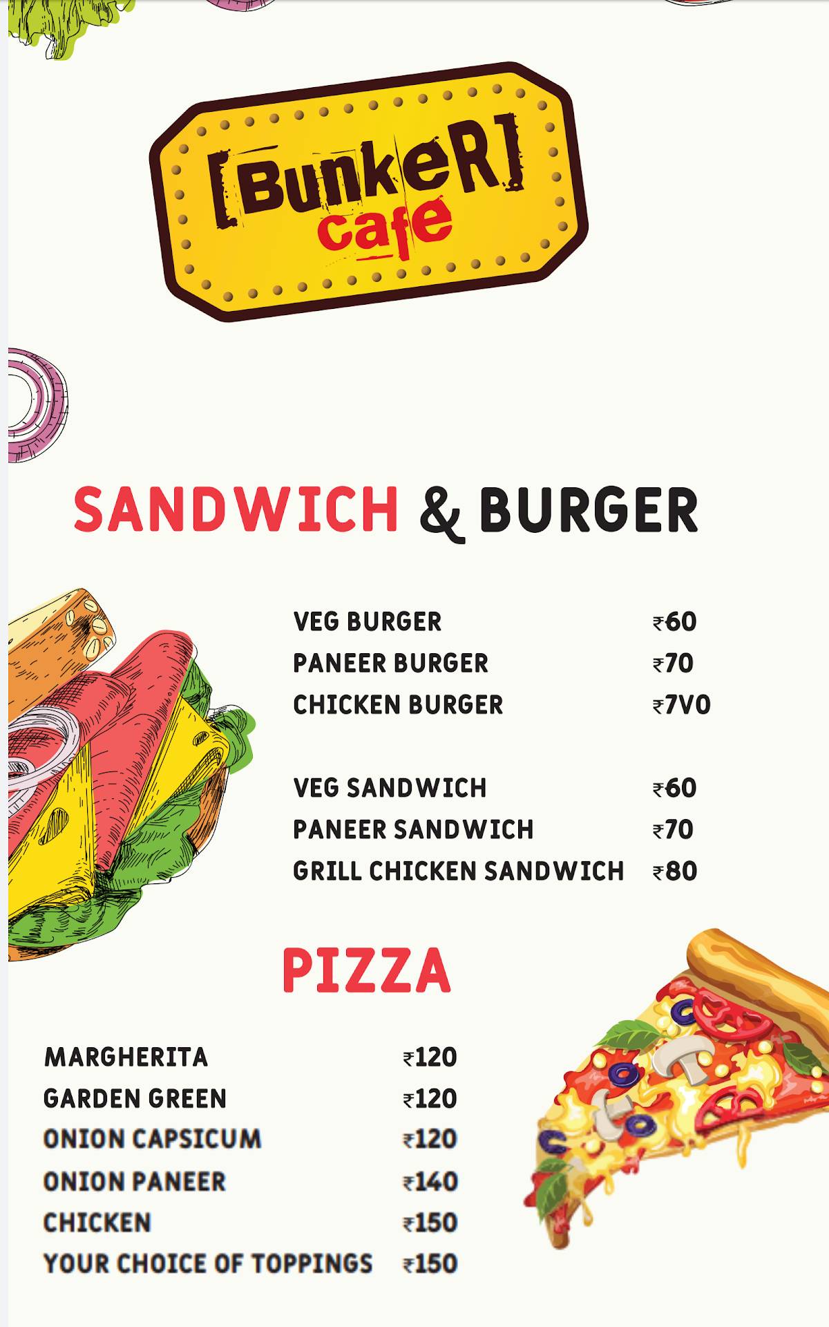 Menu at Bunker Cafe, New Delhi