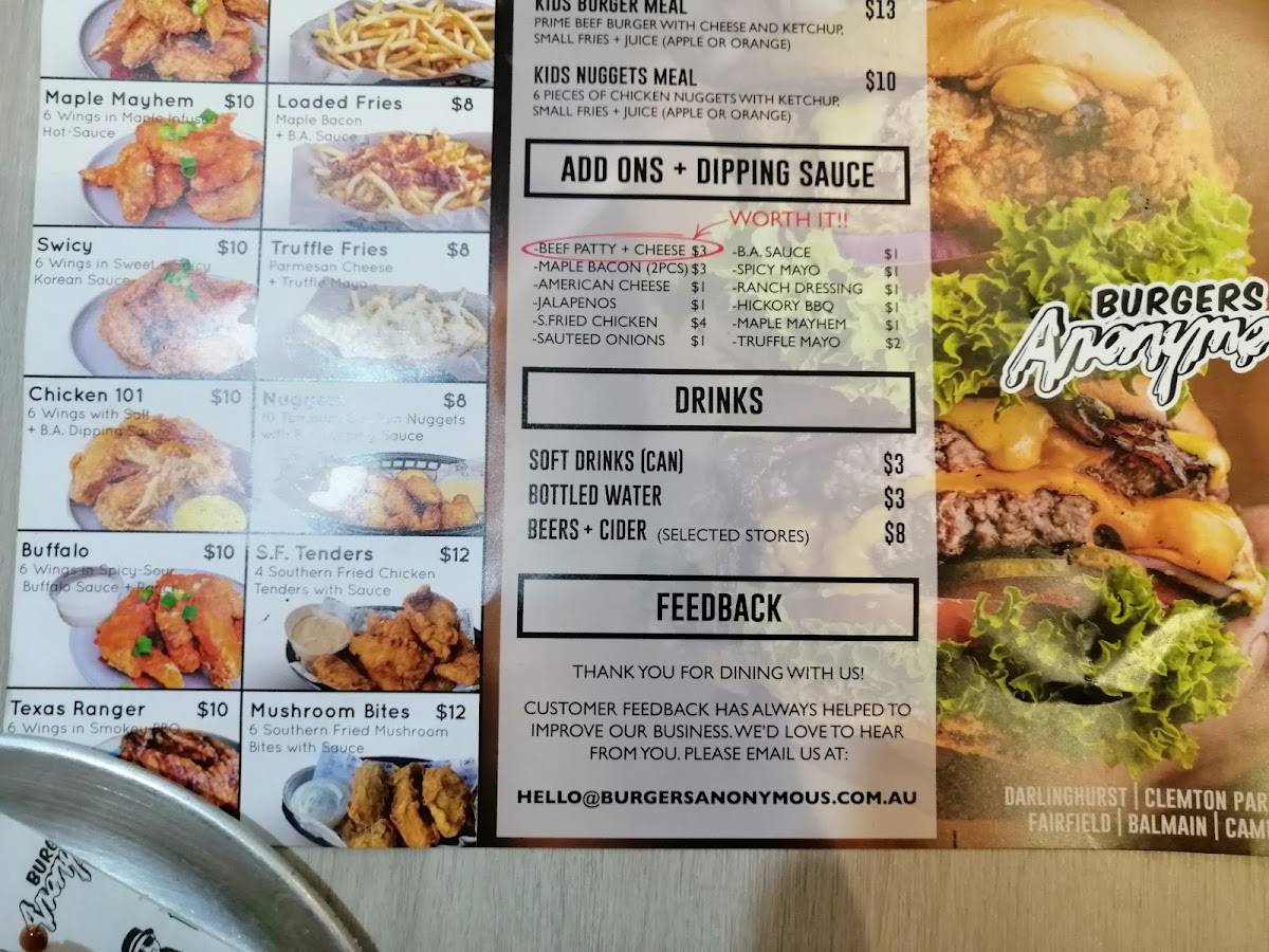 Menu at Burger Anonymous Campbelltown restaurant, Campbelltown