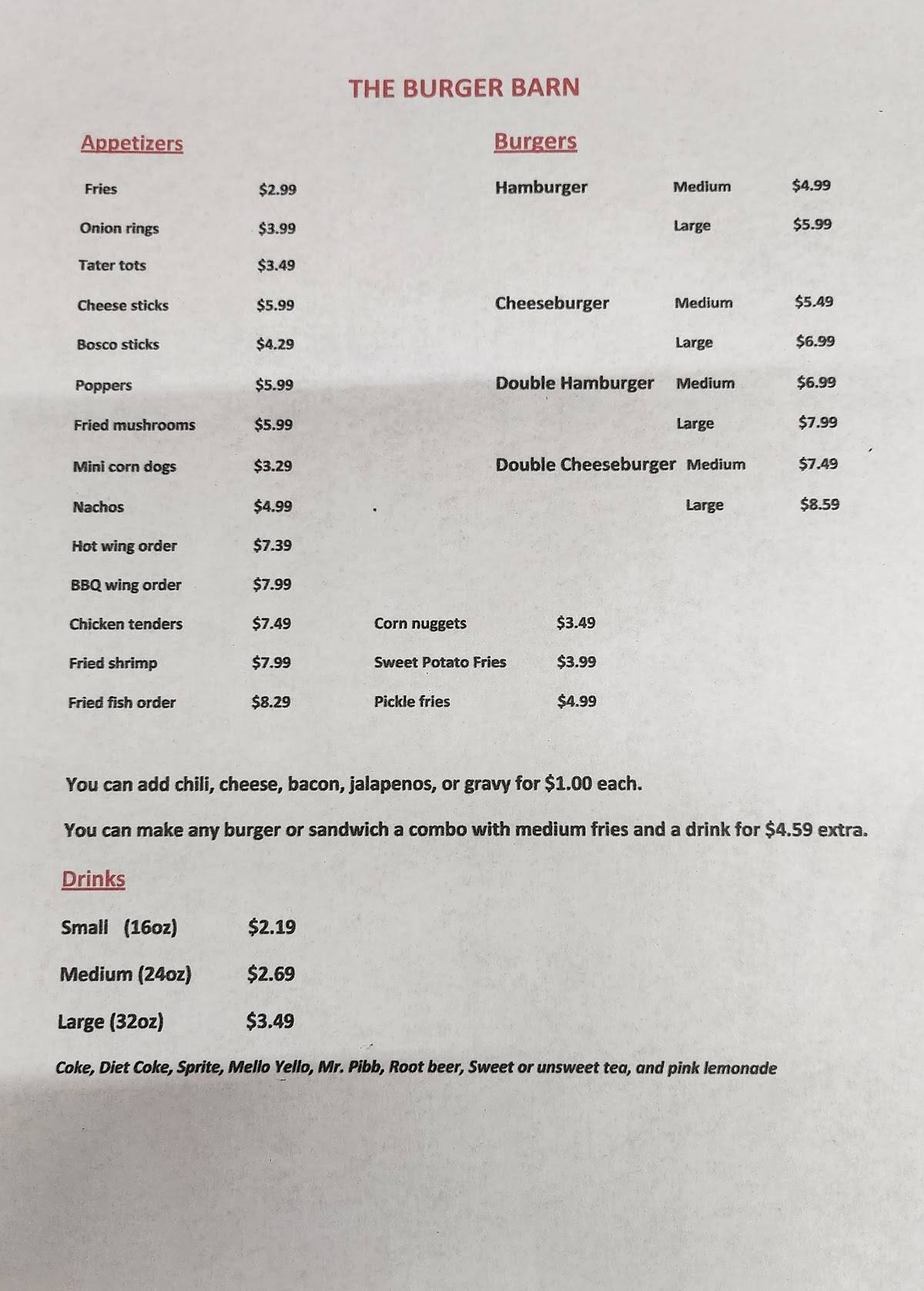 Menu at Burger Barn, Sebastopol