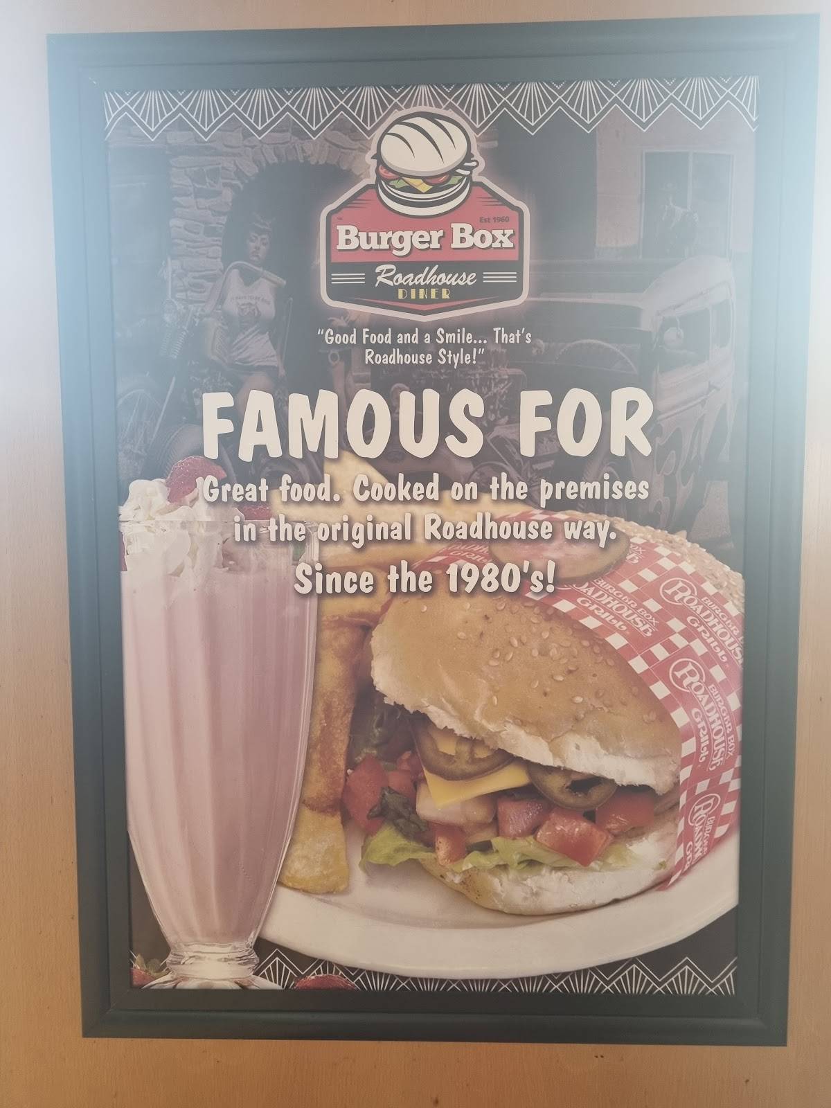 Menu at Burger Box Roadhouse restaurant, Krugersdorp, Gauteng