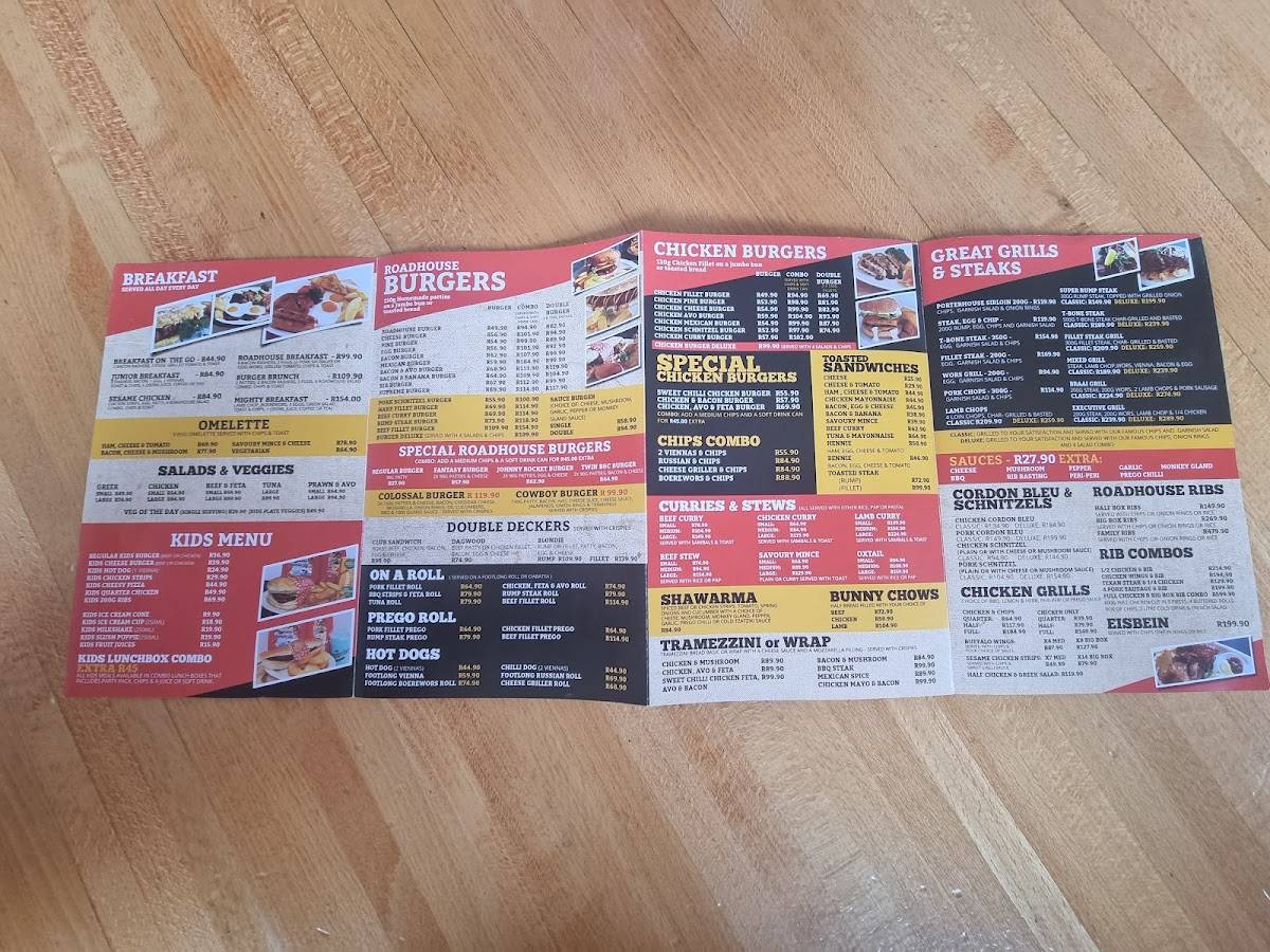 Menu at Burger Box Roadhouse restaurant, Krugersdorp, Gauteng