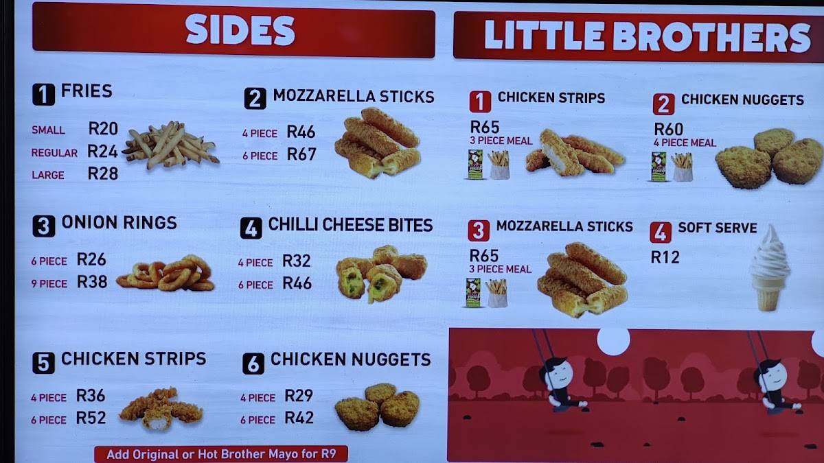 Menu at Burger Brothers restaurant, Stellenbosch