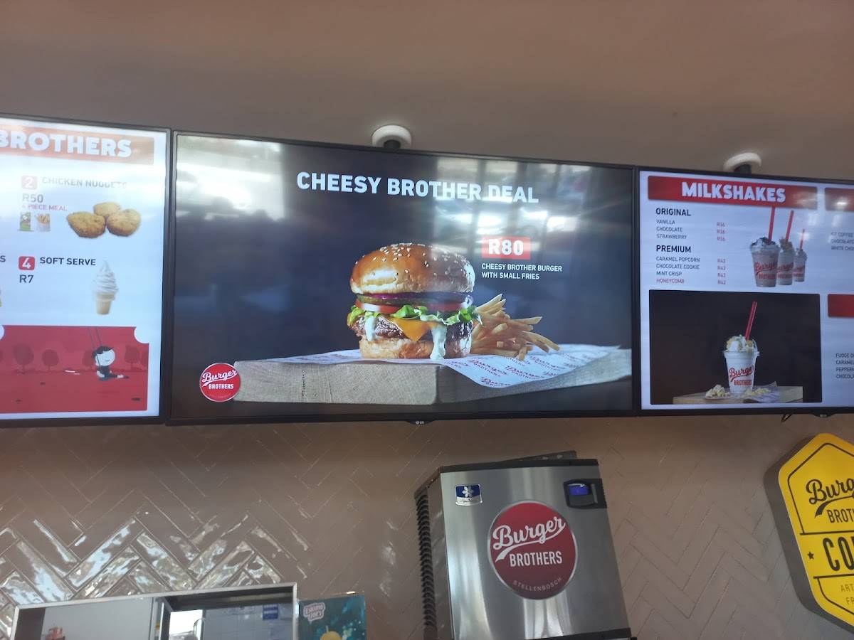 Menu at Burger Brothers restaurant, Stellenbosch