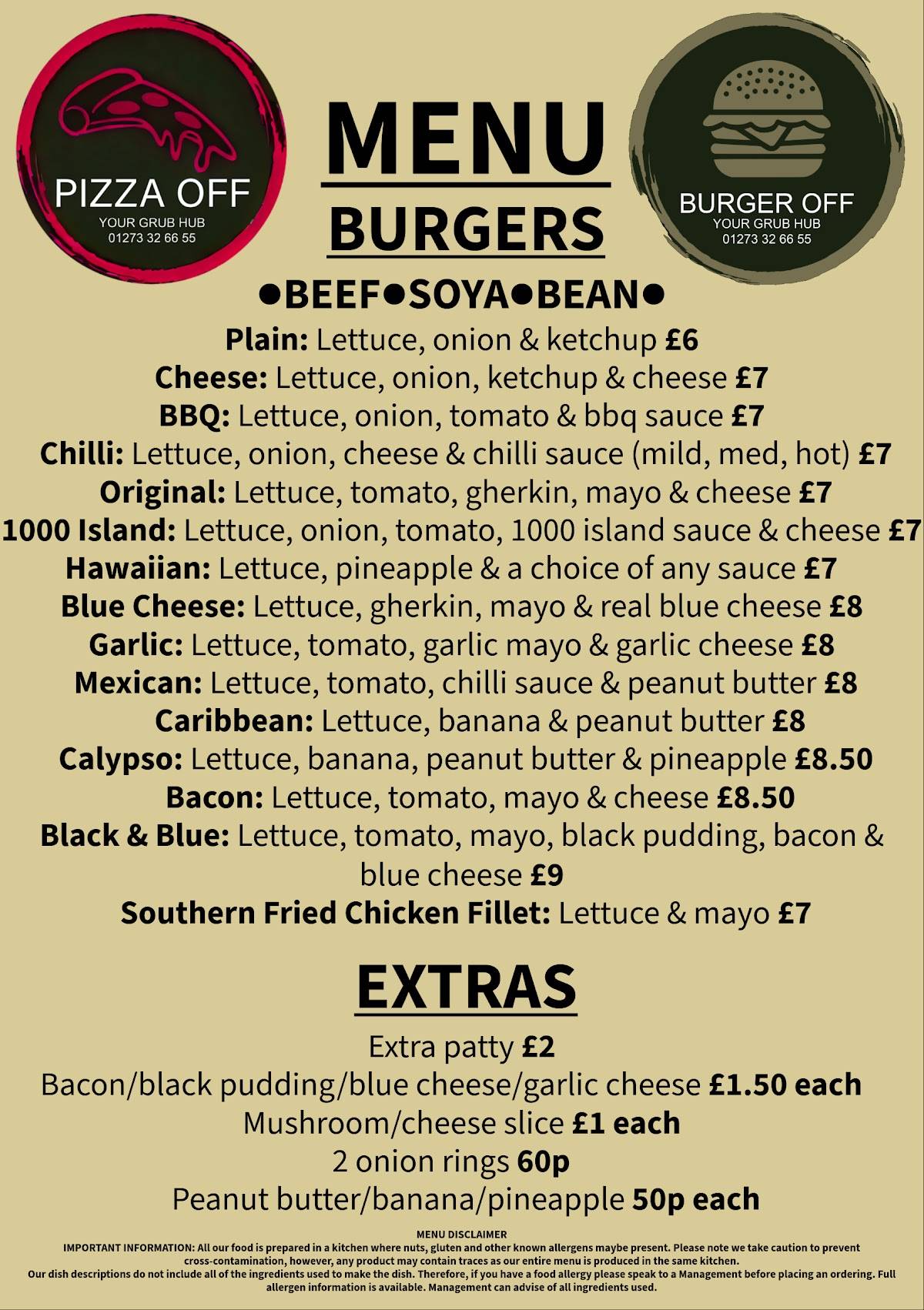 Menu at Burger Off fast food, Hove, The New Oak