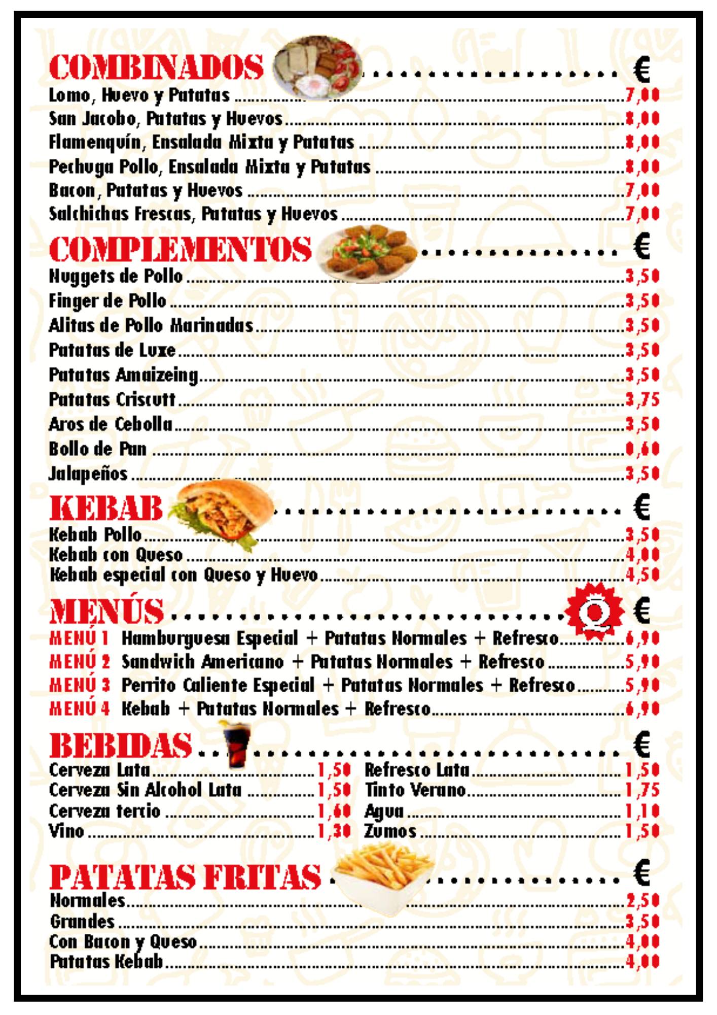 Carta del restaurante Burguer Queen, Jaén