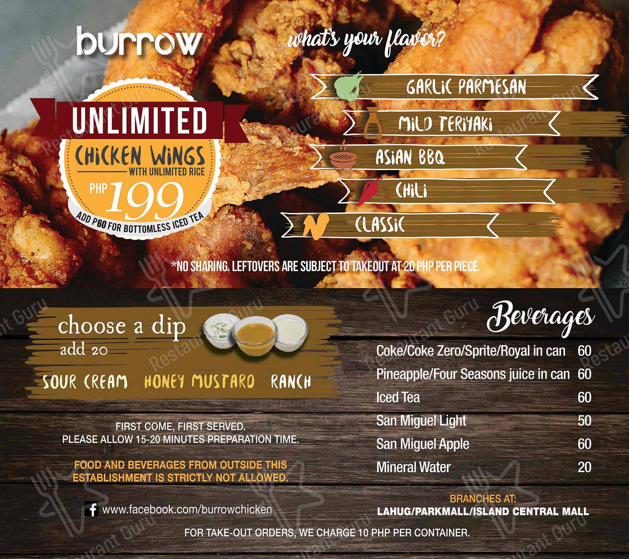 Menu at Burrow Unlimited Chicken Wings restaurant, Mandaue City, 8WGM+58V