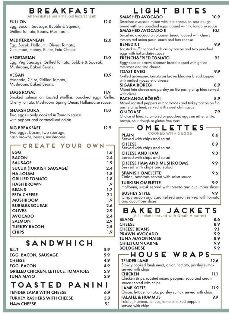 Menu at Bushey Bistro restaurant, Bushey