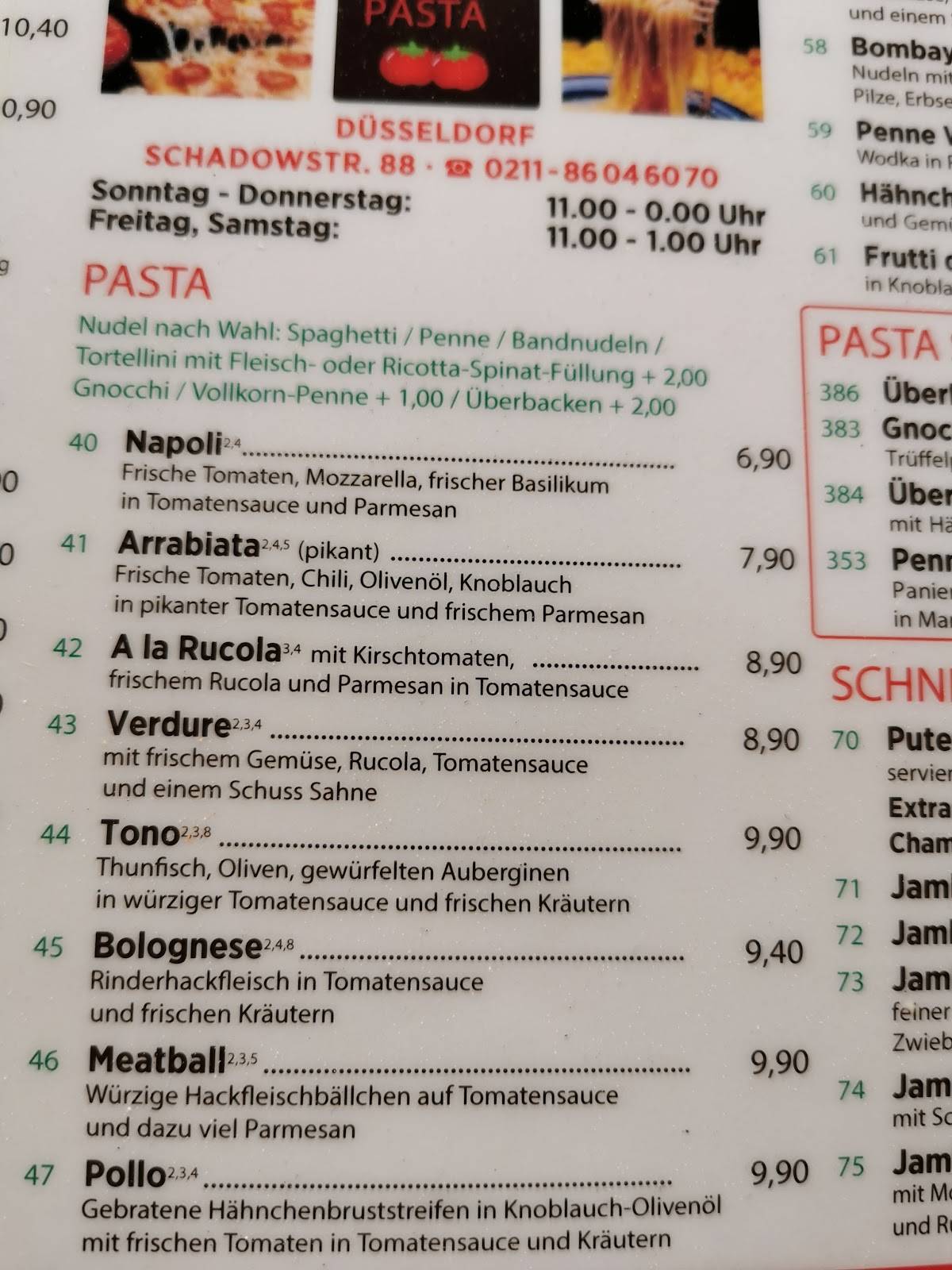 Speisekarte von Buster Pasta restaurant, Frankfurt am Main