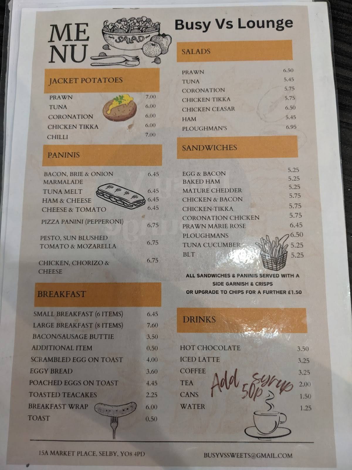Menu at Busy Vs Sweets & Treats restaurant, Selby