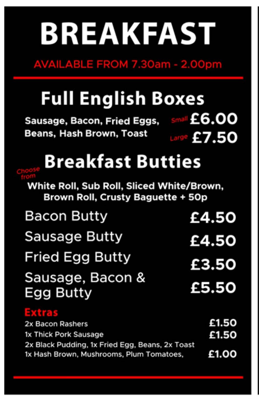 Menu at Butchers Butties restaurant, Royal Leamington Spa