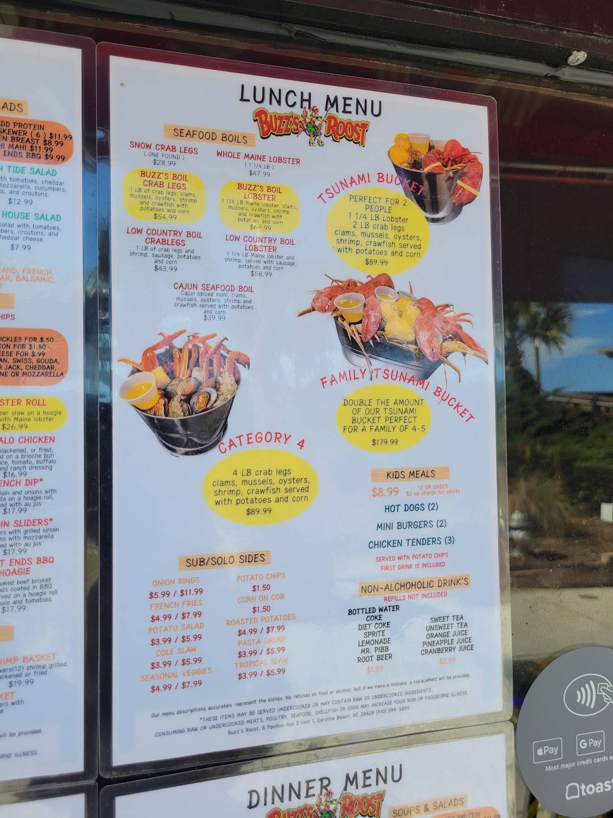 Menu at Buzz's Crab Shack & Seafood pub & bar, Carolina Beach