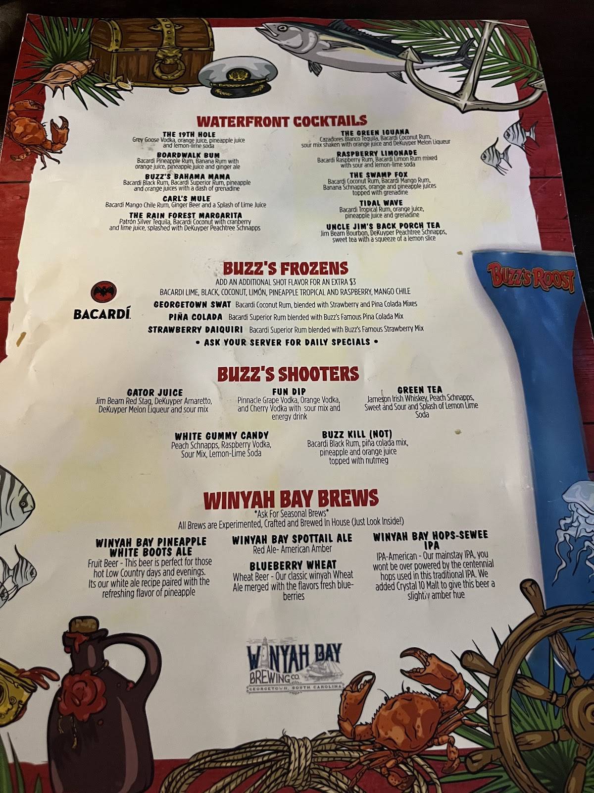 Menu at Buzz's Roost pub & bar, Georgetown