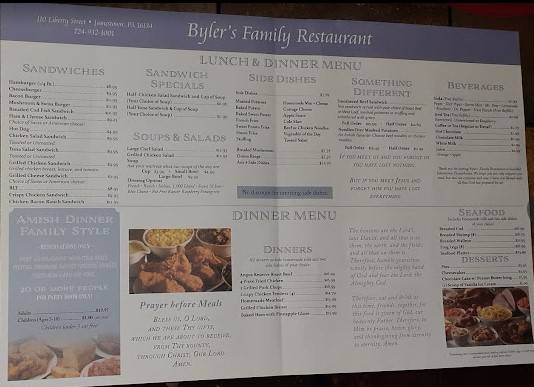 Menu at Byler`s Family Restaurant, Jamestown
